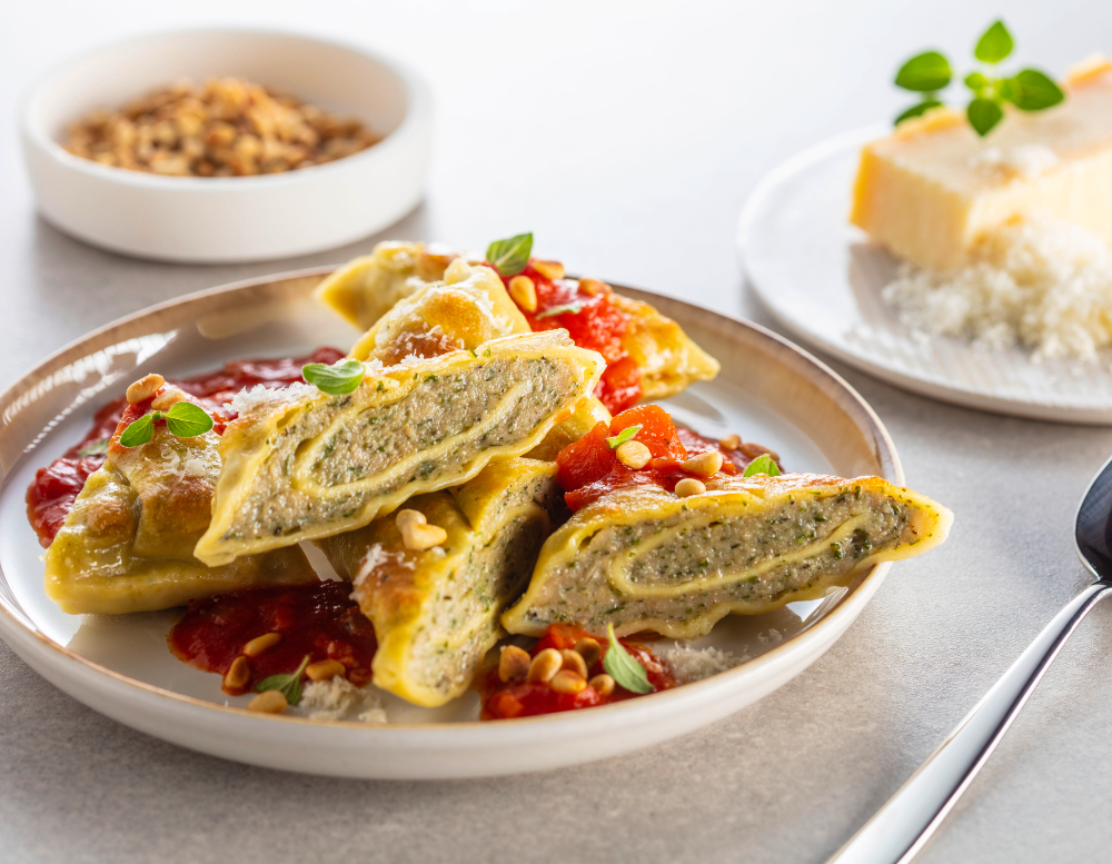 Maultaschen in würziger Soße